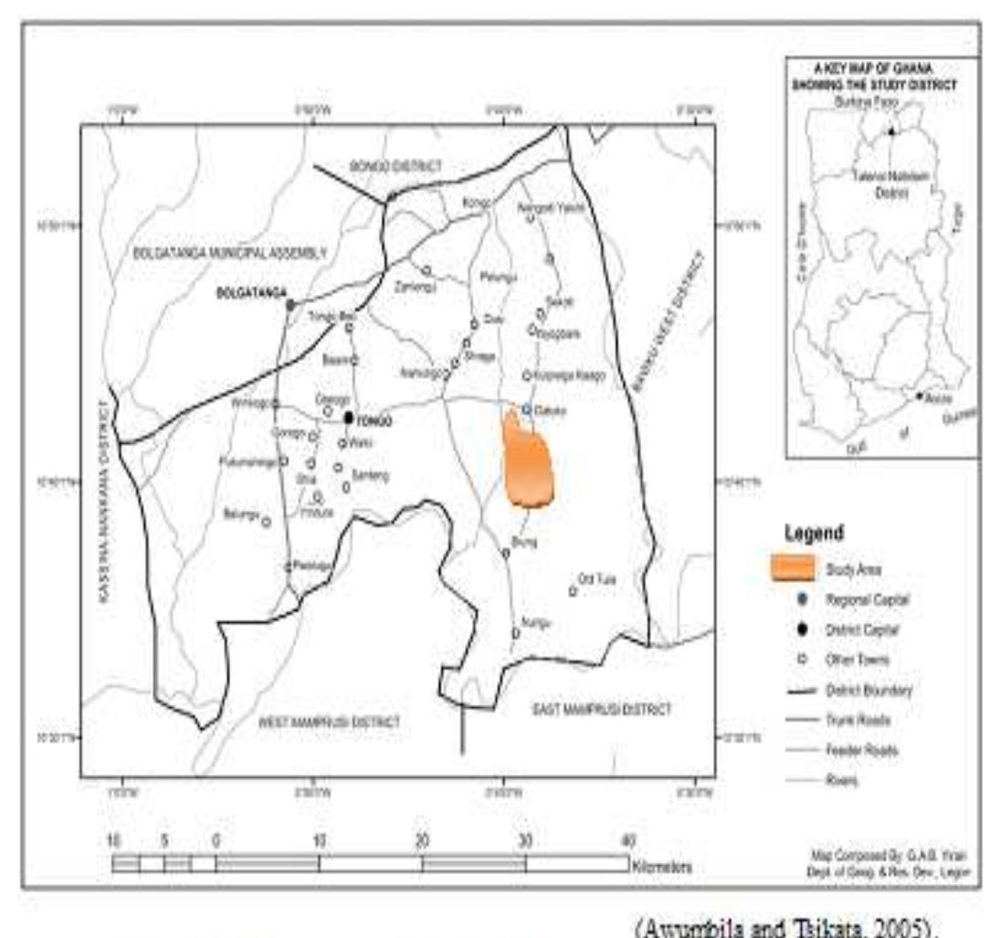 Map of talensi-nabdam district showing datuku community. the
