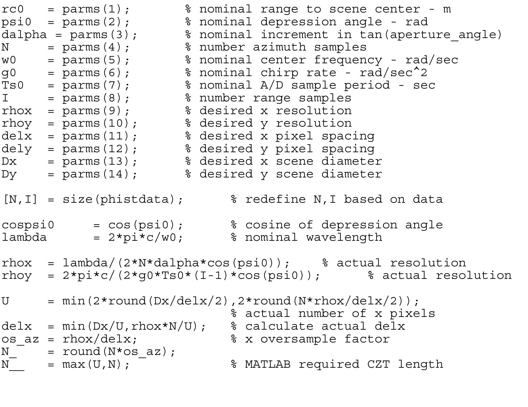 Function cimg = sarpf (parms, phistdata)