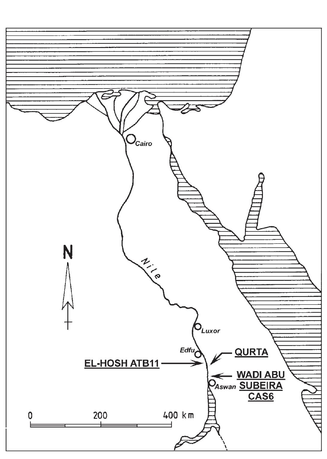 map of the egyptian nile valley, showing the location of