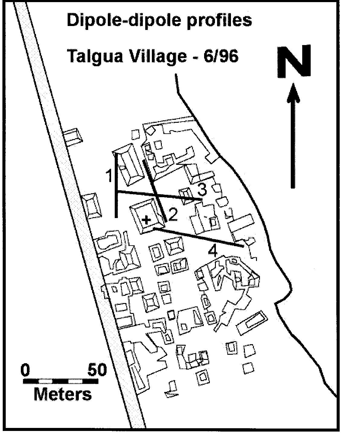 Map showing location of four dipole-dipole profiles, june