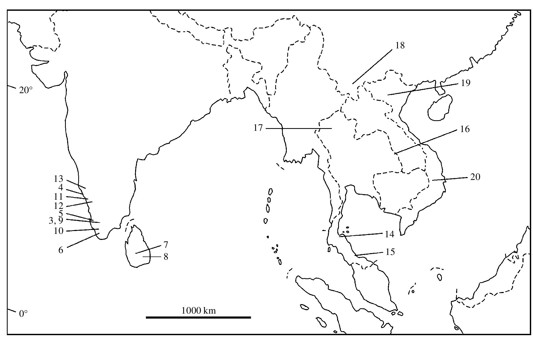 Outline map of the indian subcontinent and parts of south