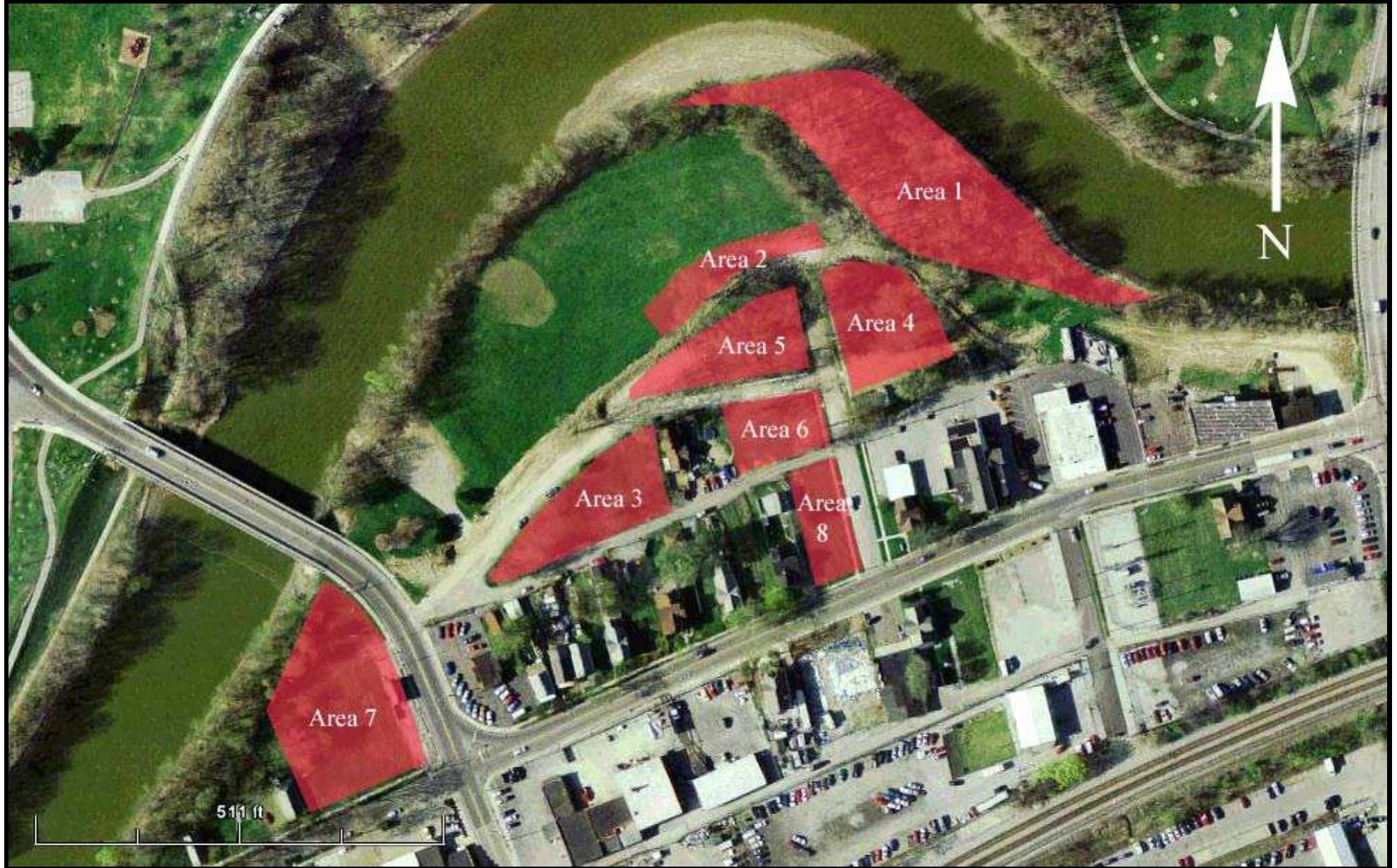 1. satellite image showing shovel test probe survey areas in