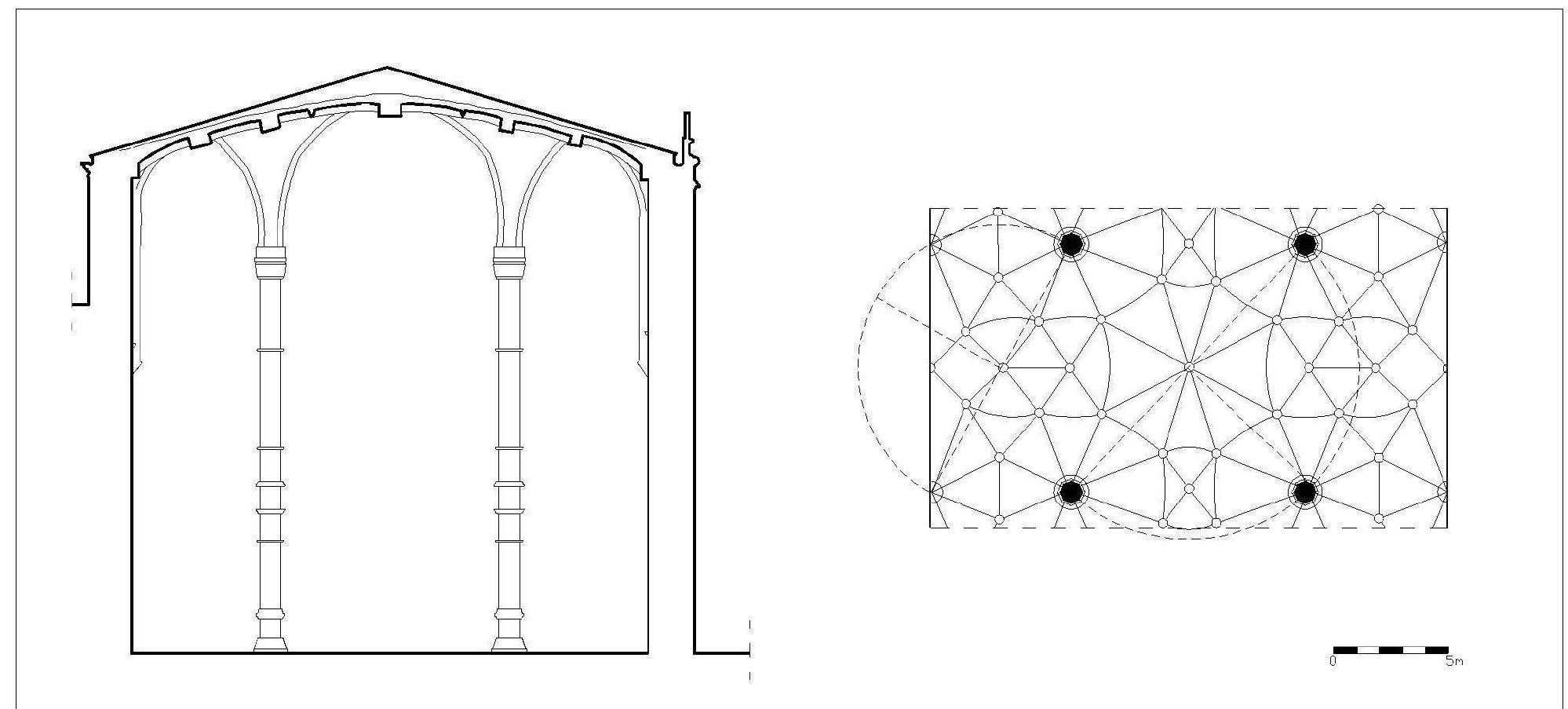 Cross section and plan of nave and aisles —- church of