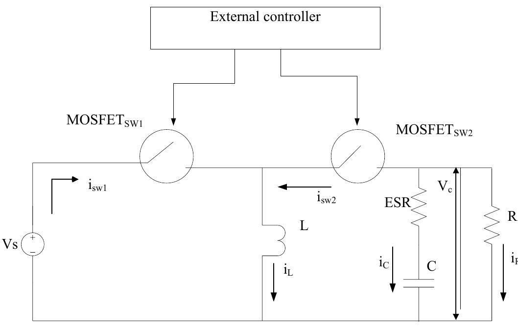 A typical buck-boost dc-dc converter circuit is illustrated