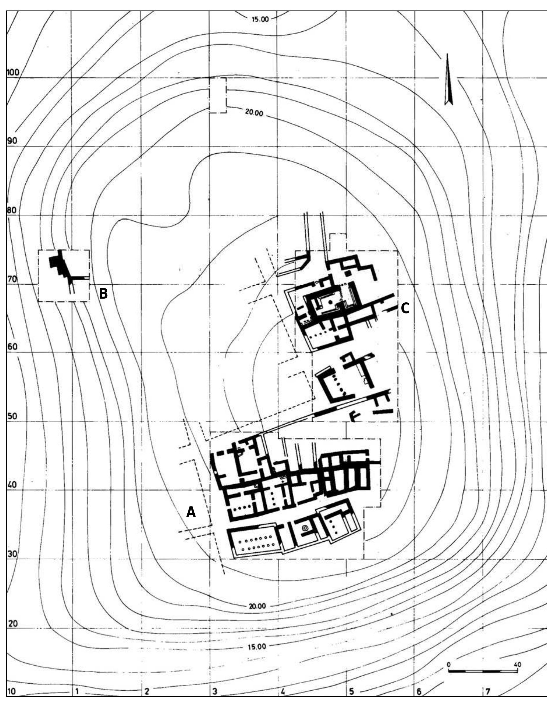 Topographic map of tell qasile showing the main structural