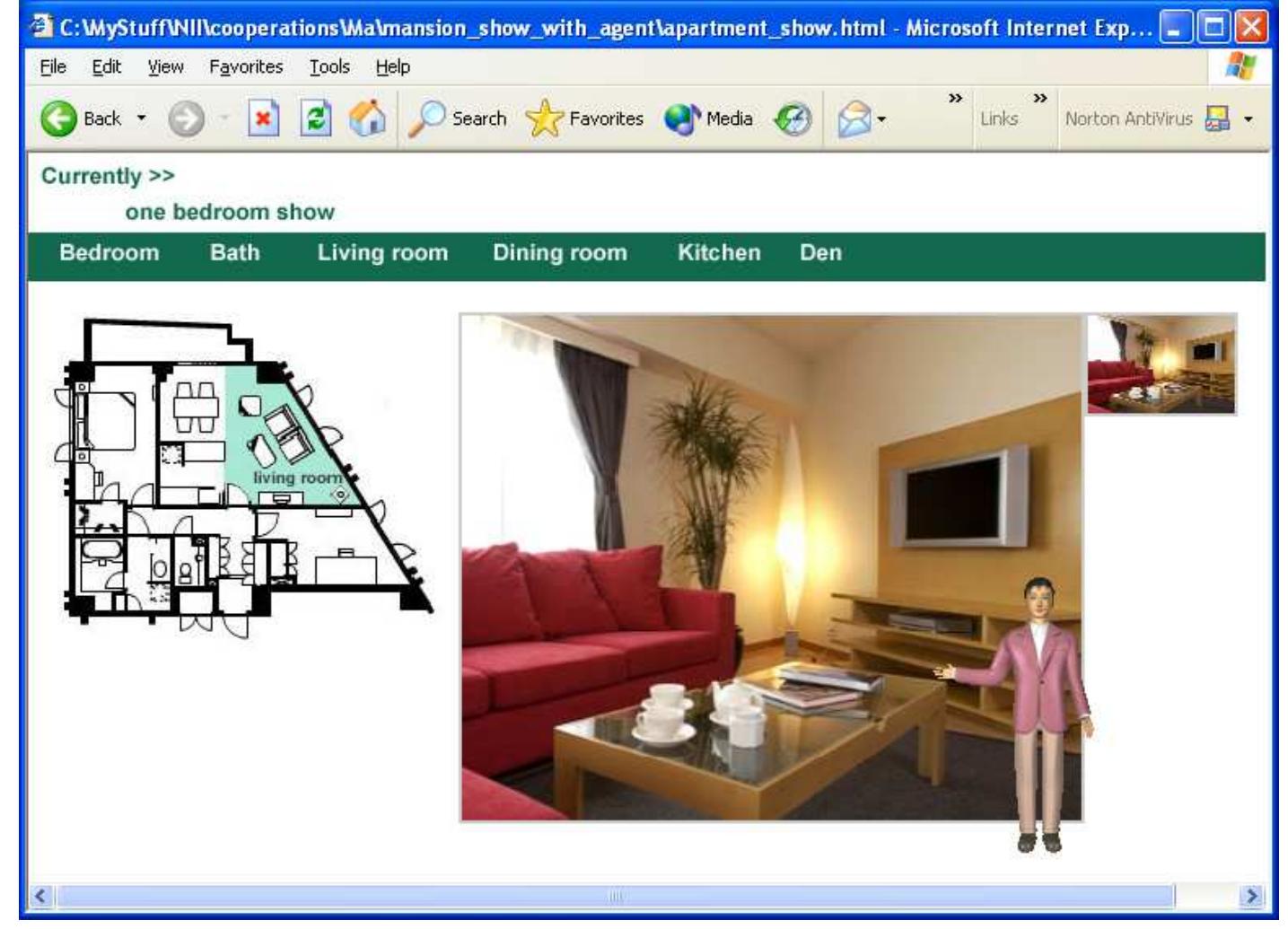 An animated agent presents the living room.