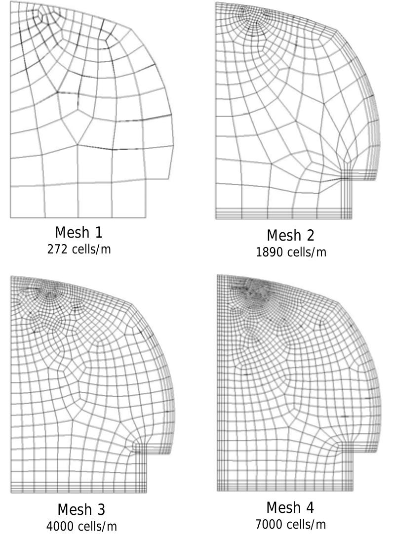 - examples of the different meshes used for half of the