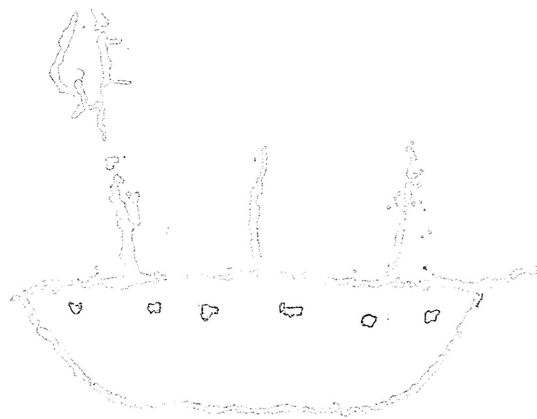 6. tracing of engraved ship with masts, sail by the author
