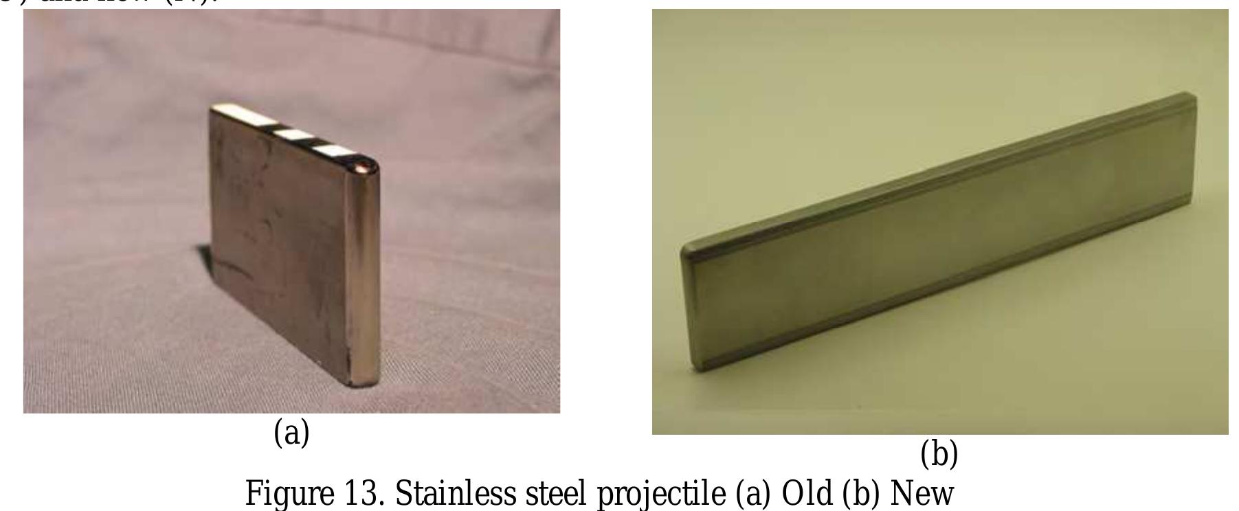 The old projectile is a rectangular shaped, 304l stainless