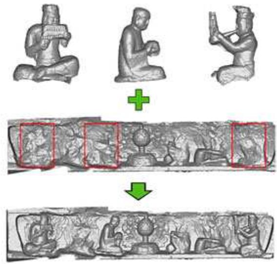 Virtual merging of sculptures with the body from