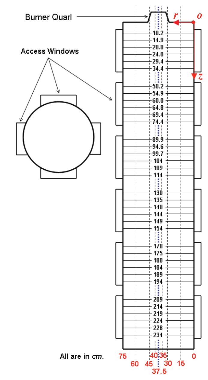 A scaled view of the reactor interior. maps of gas species