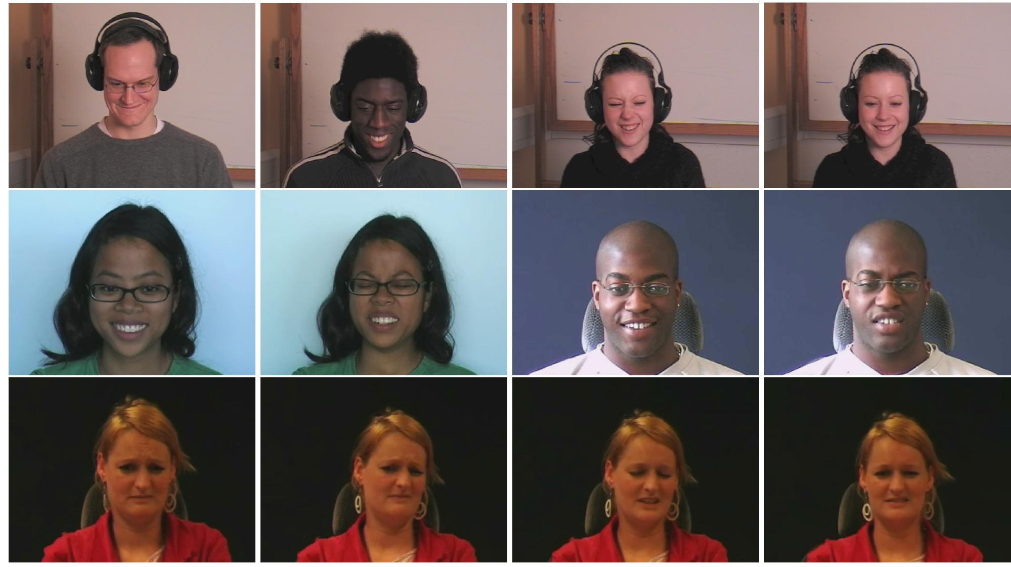 A selection of expressions of disgust and happiness added to