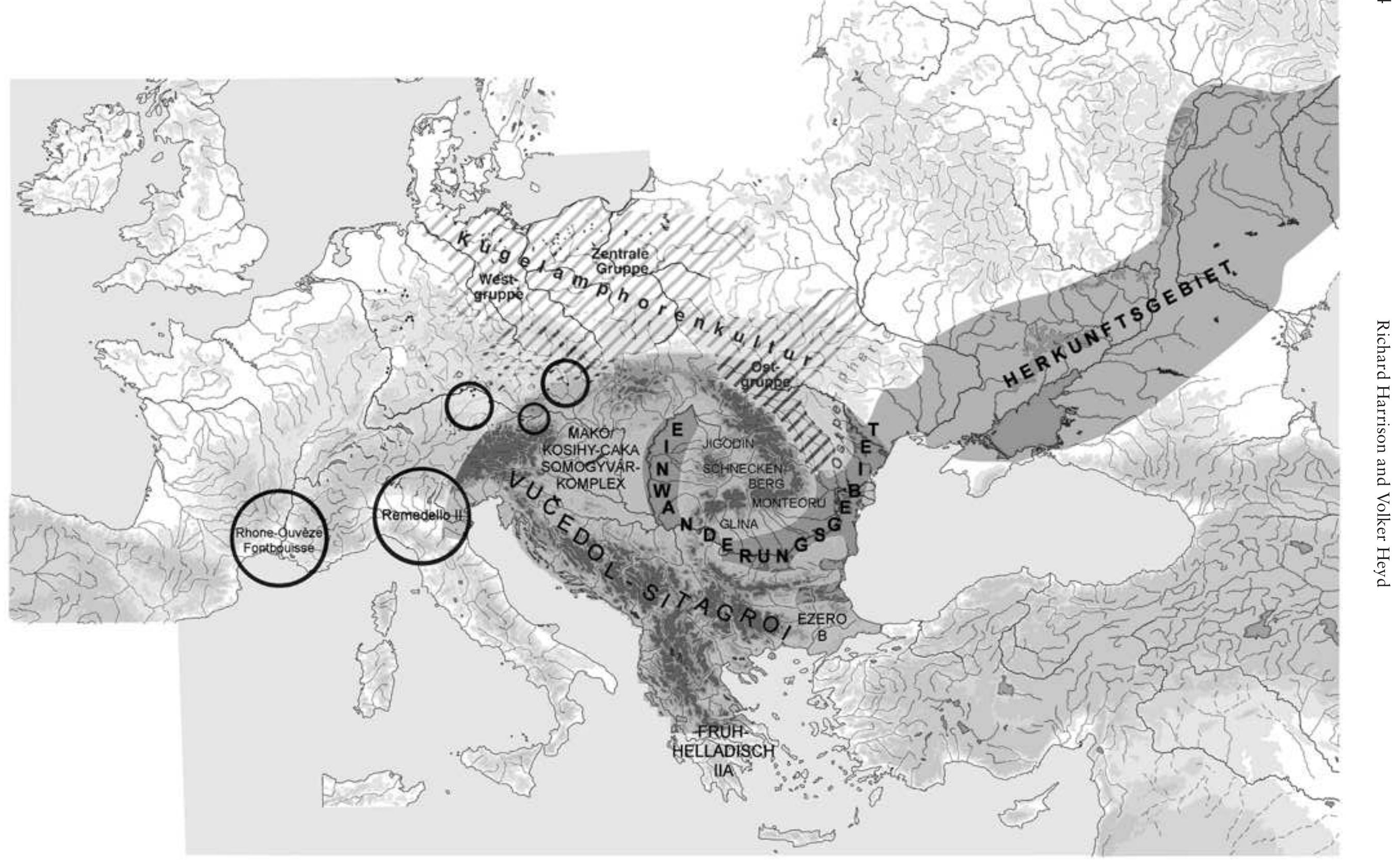 Map of eastern and central europe showing the core yamnaya