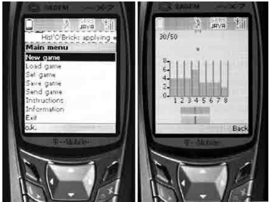 Screenshots of histobrick as displayed on the sagem myx-7