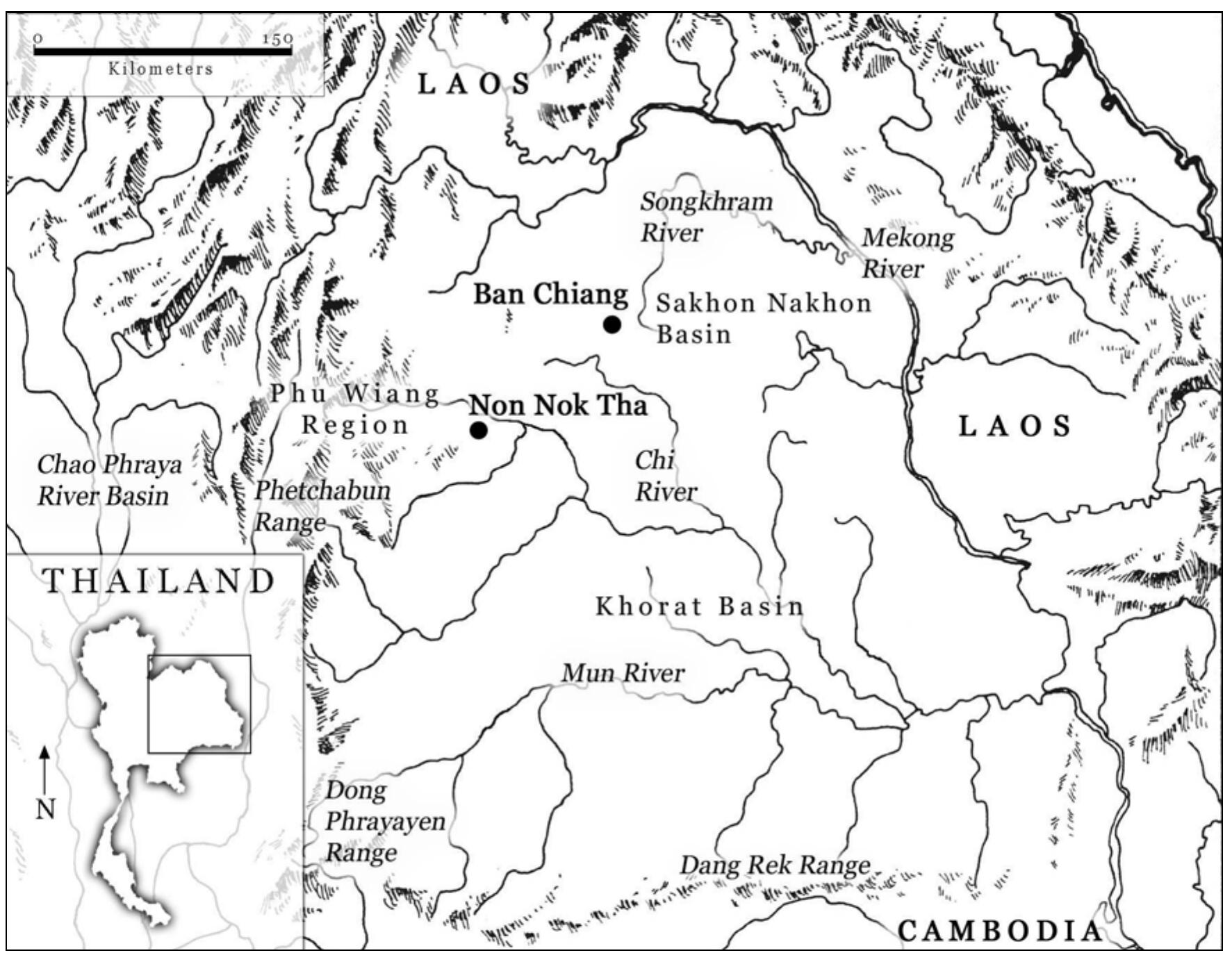 Detailed map showing the location of ban chiang and non nok