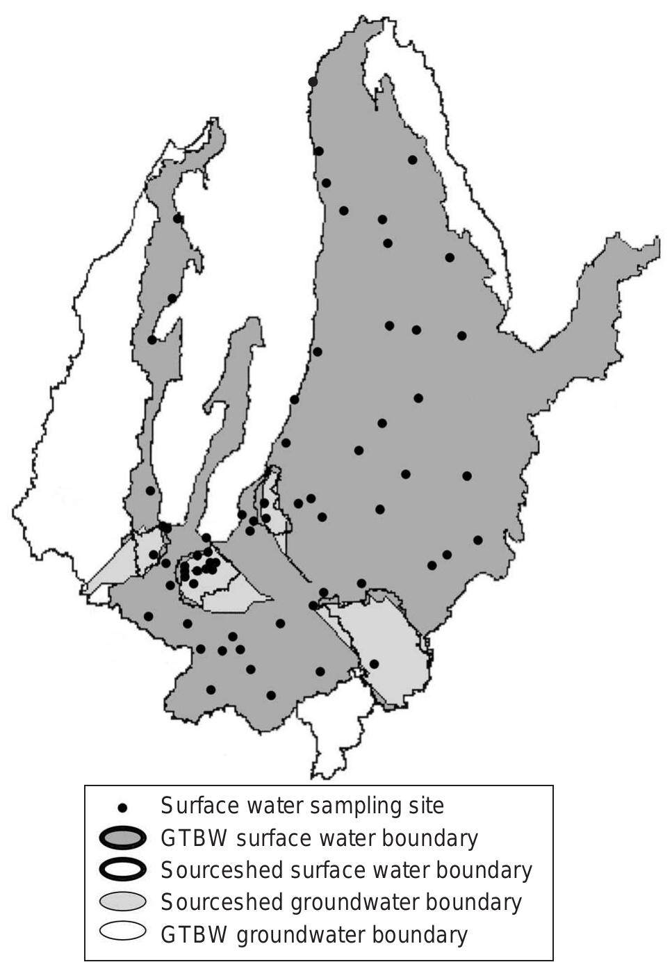 Groundwater and surface-water boundaries for the grand
