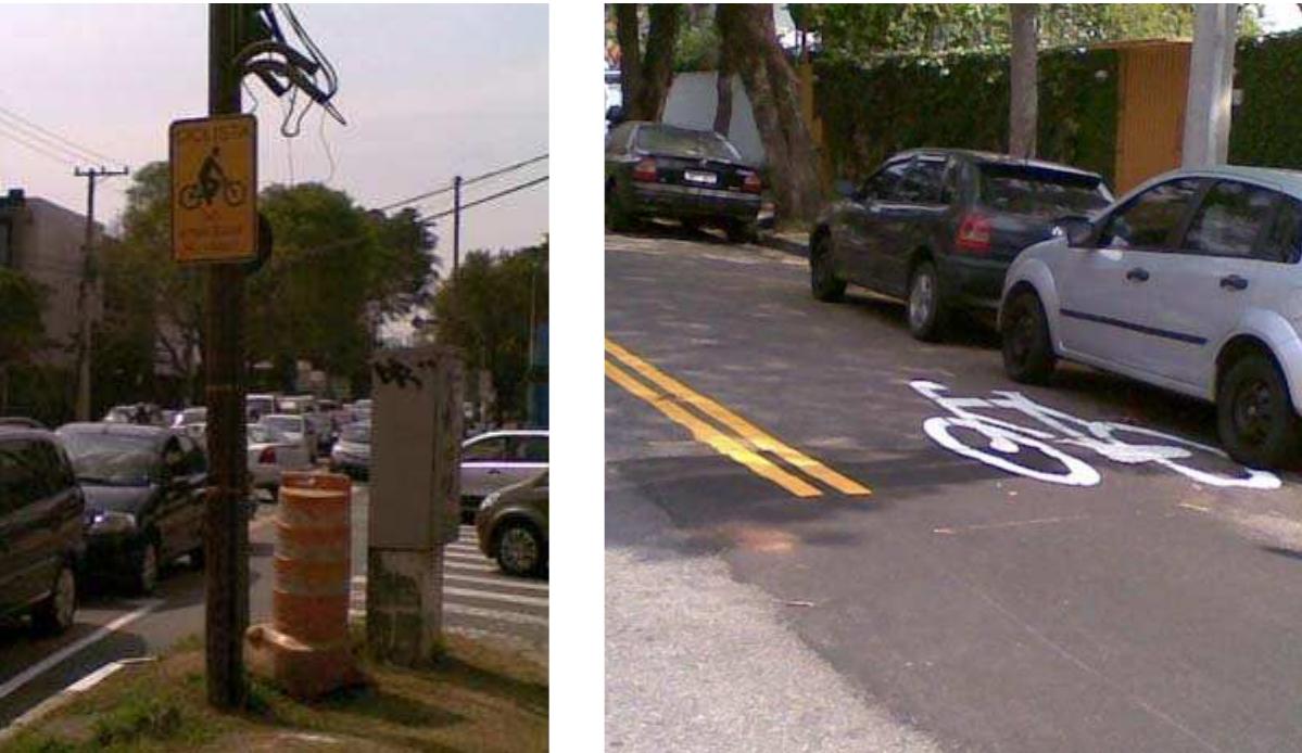 Examples of signage and road markings used in brazil for
