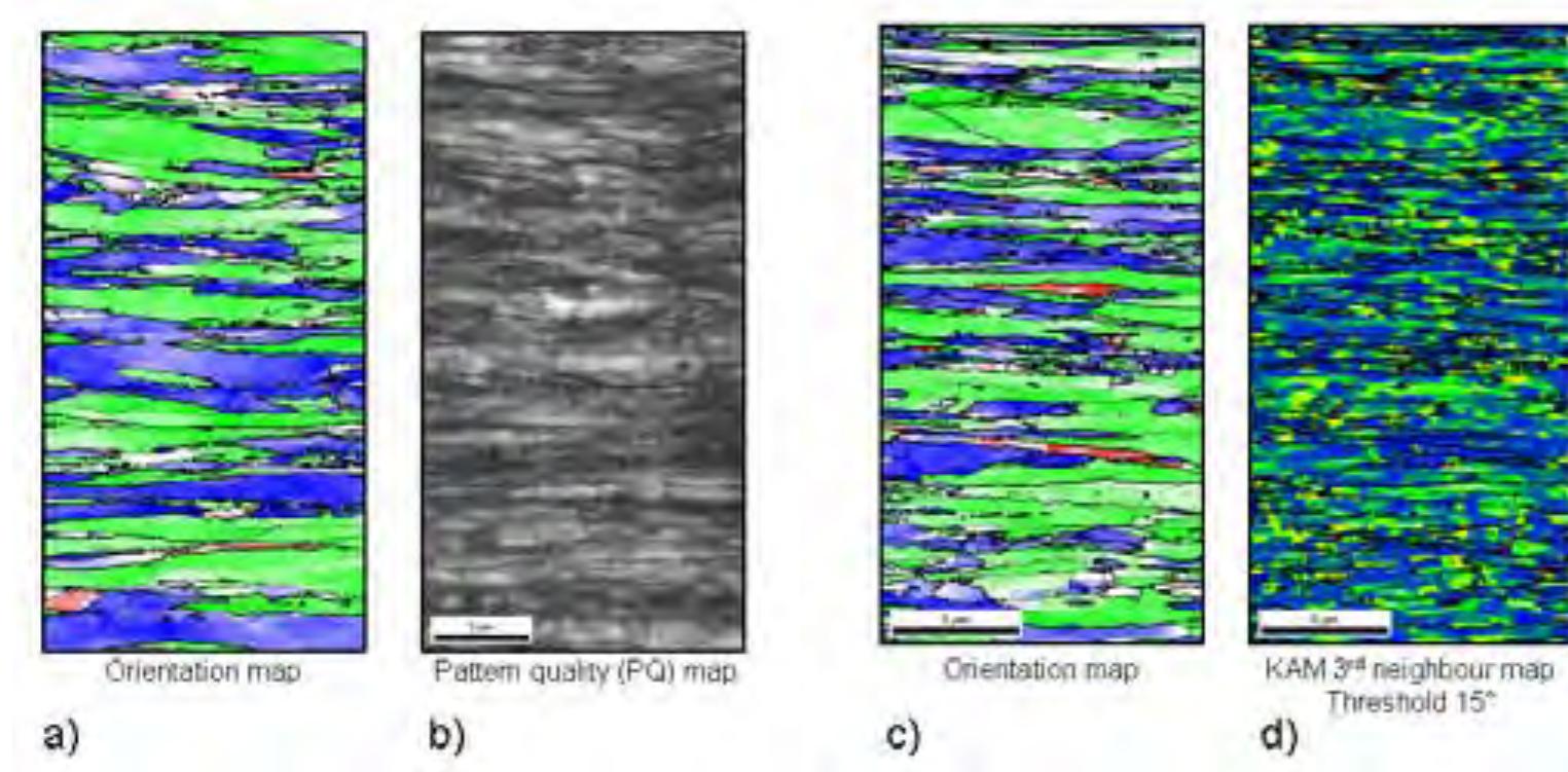 Measurements for stored energy determination. a) ebsd
