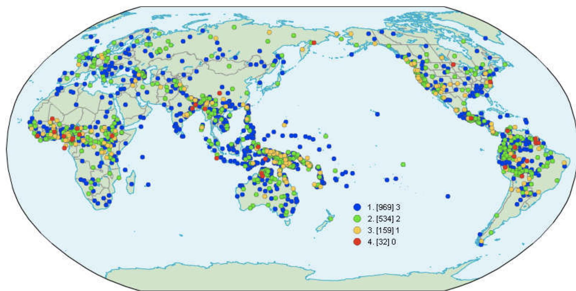 Wals map of the languages and their behavior with respect to
