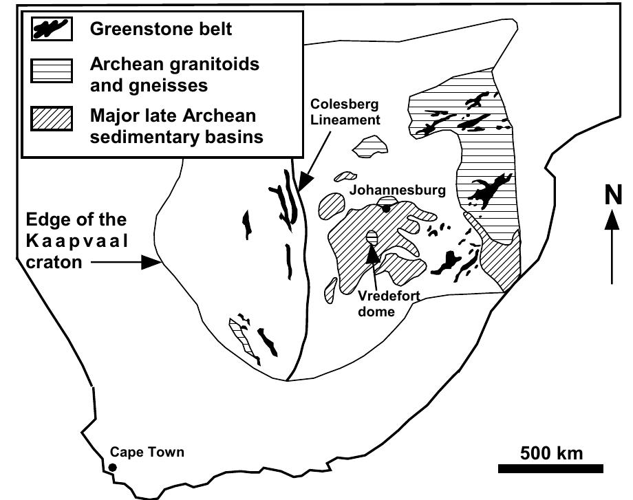 Schematic map of the kaapvaal craton, based on geological,