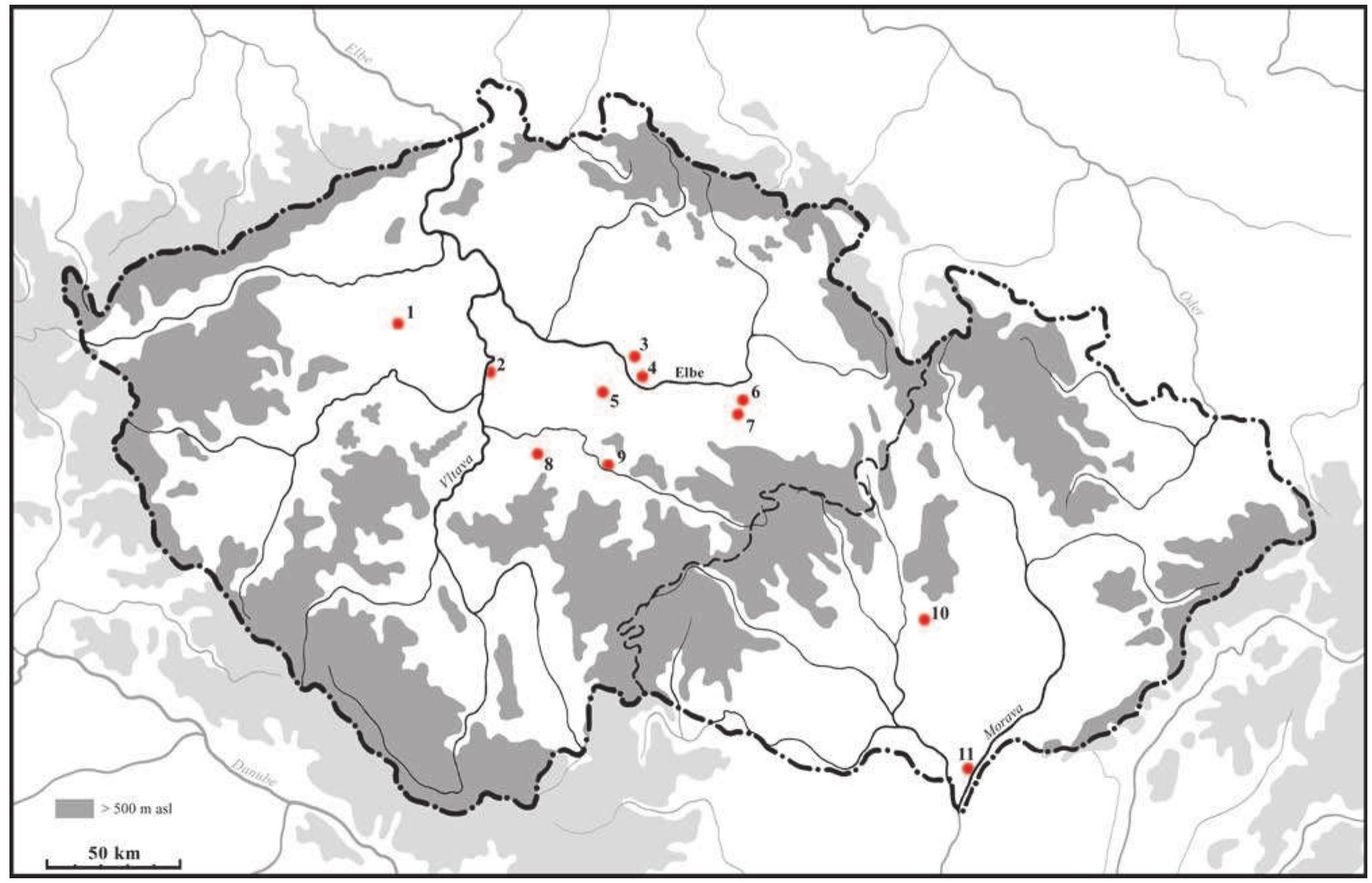 Distribution of medieval pectoral cross finds in bohemia and