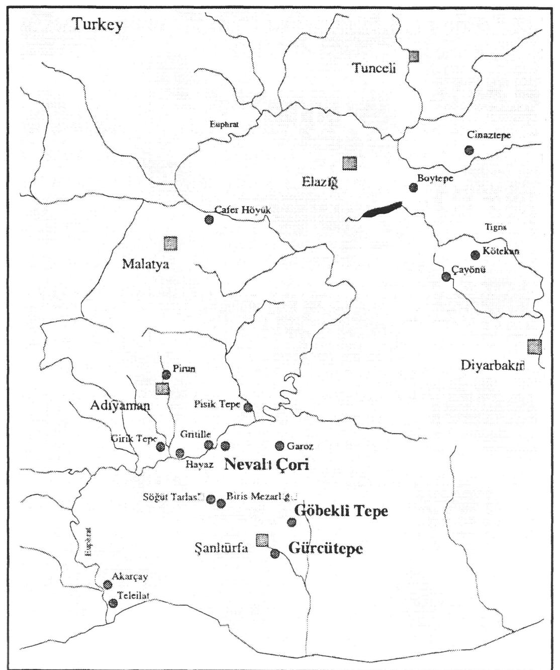 Map of main neolithic sites in upper mesopotamia.