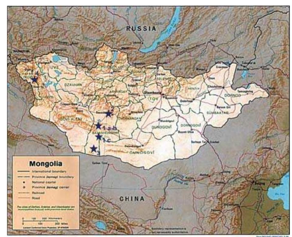 Sketch map of mongolia. stars mark position of the