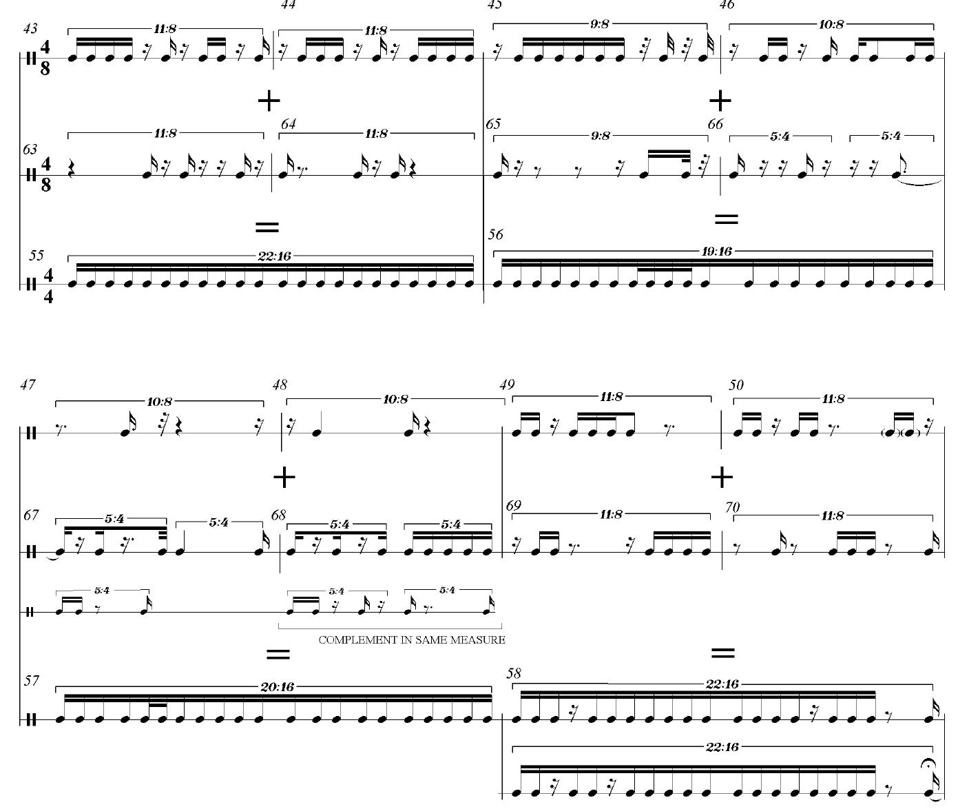 Rhythmic complementation process drawing from measures 43