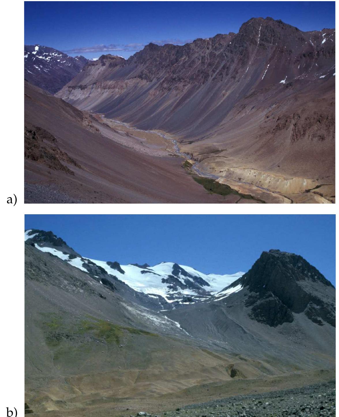 18: a) the glacial trough of the lower damas valley, looking