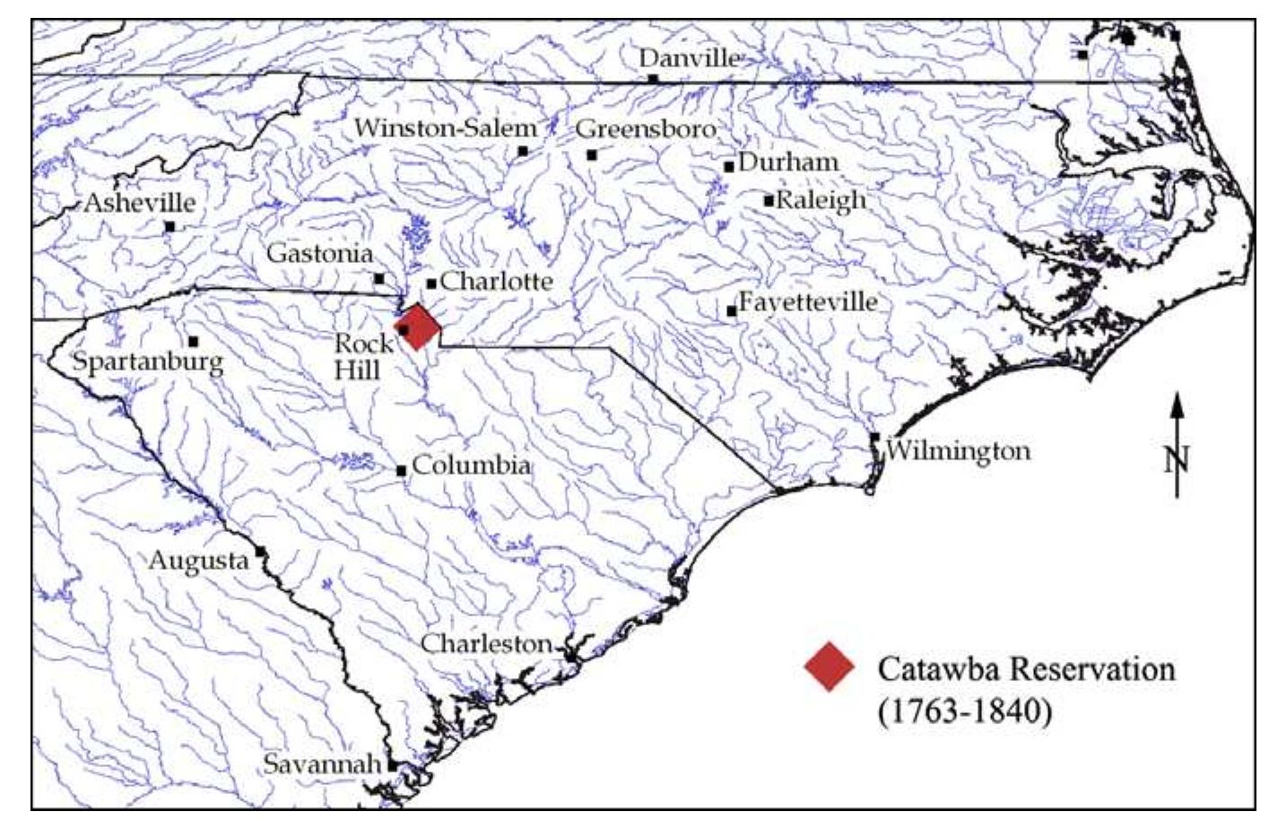 Map of north and south carolina showing the location of the