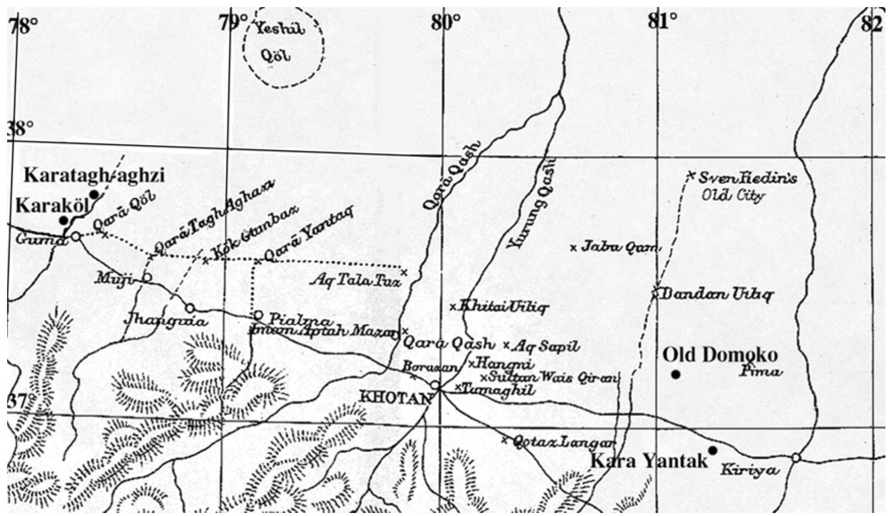 Map based on hoernle’s map of 1899 showing the sites