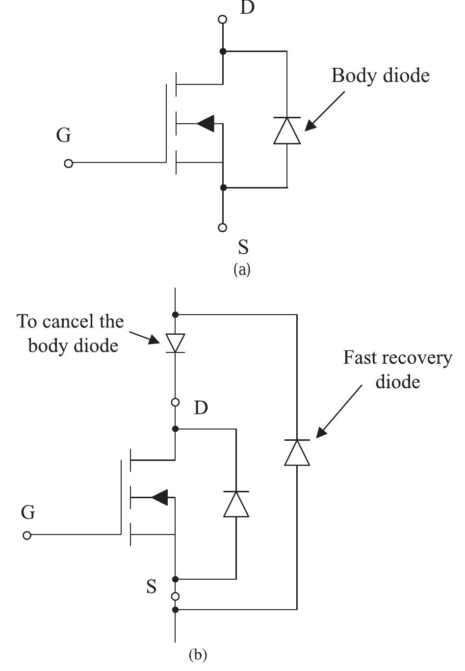 8 (a) mosfet internal body diode; and (b) implementa. tion