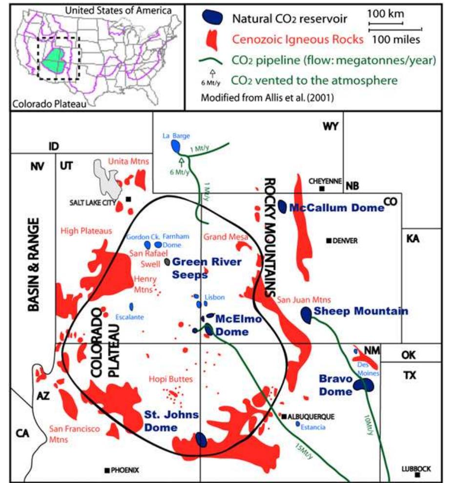 Map of the colorado plateau illustrating the sites of major