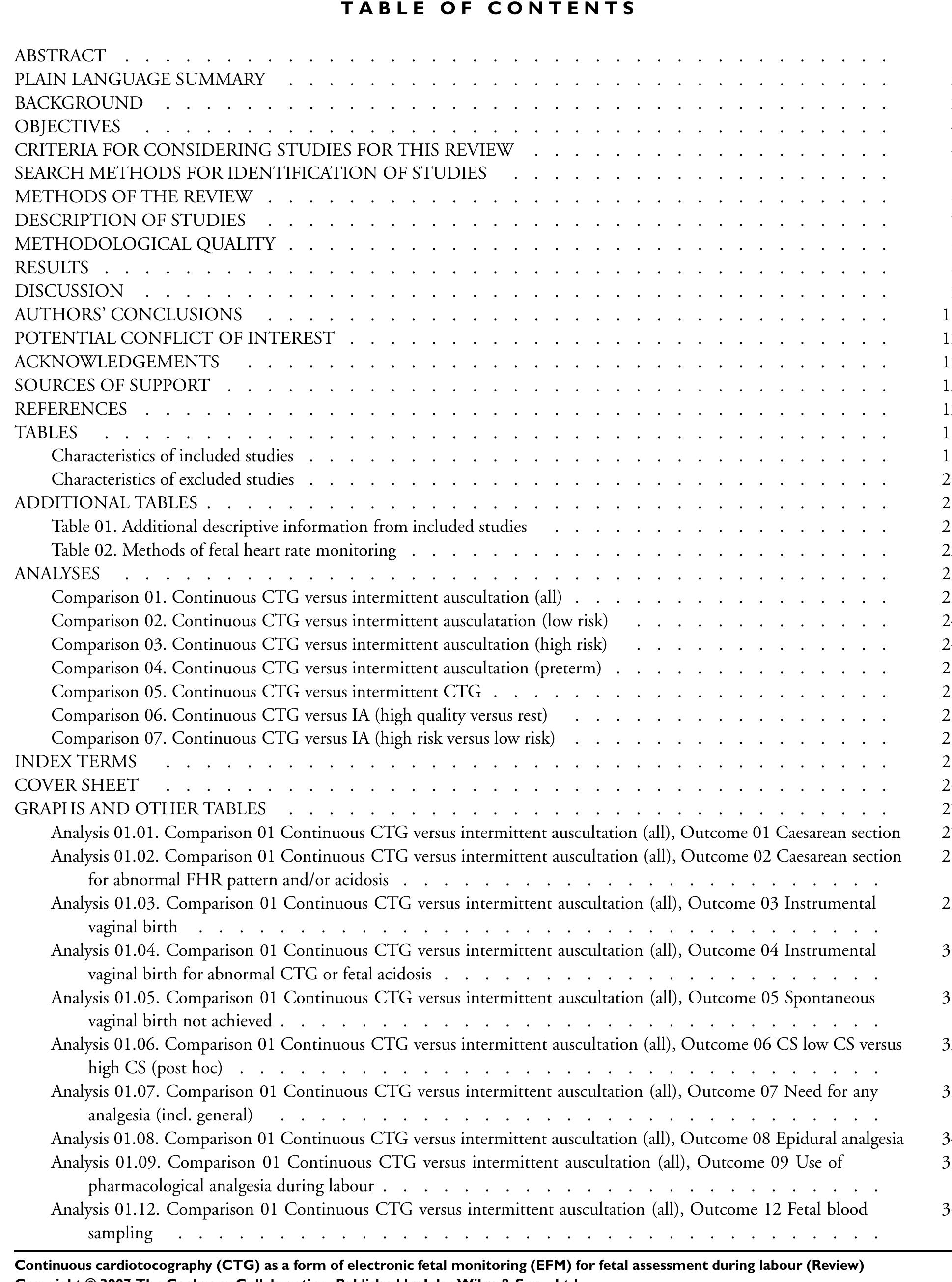 Table 1 - Continuous cardiotocography (CTG) as a form of