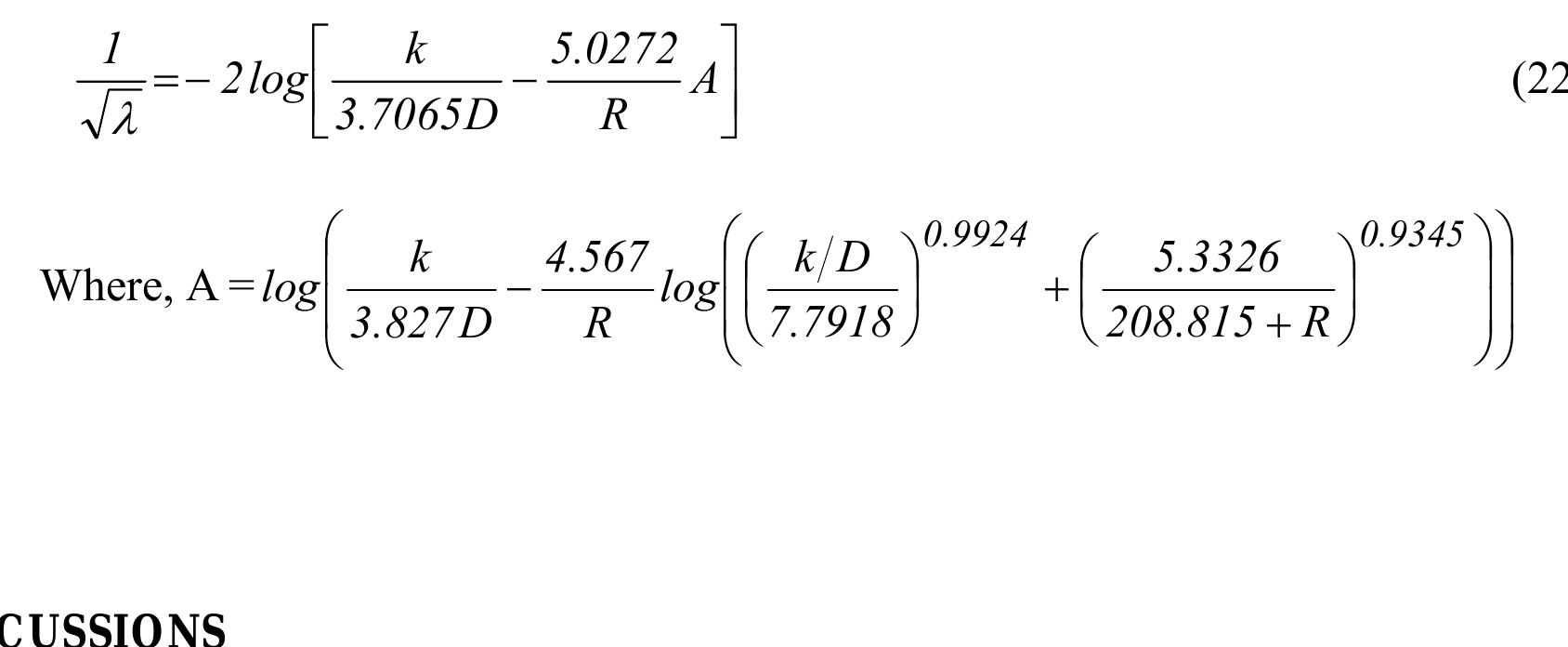 The correlations/friction factor relations shown in the