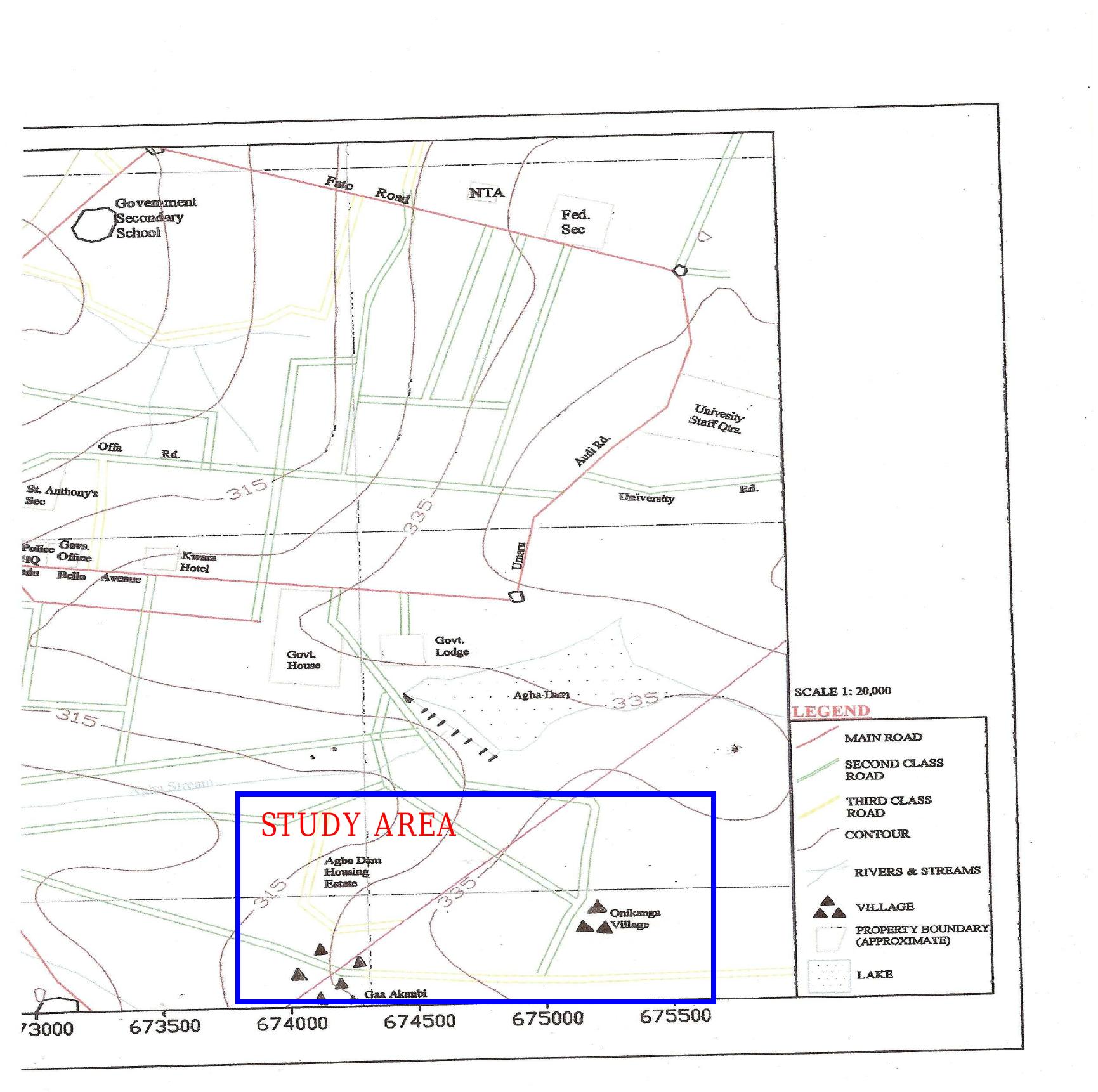 A. topographical map of ilorin showing gaa-a kanbi onikanga