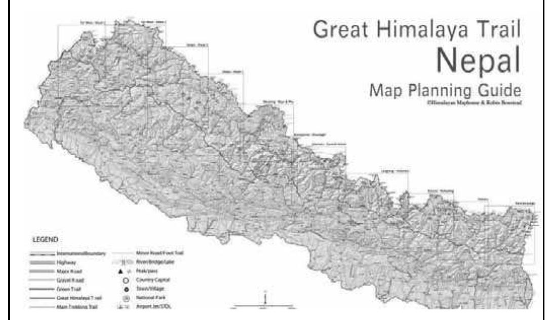 The great himalaya trail map showing the 10 sections.