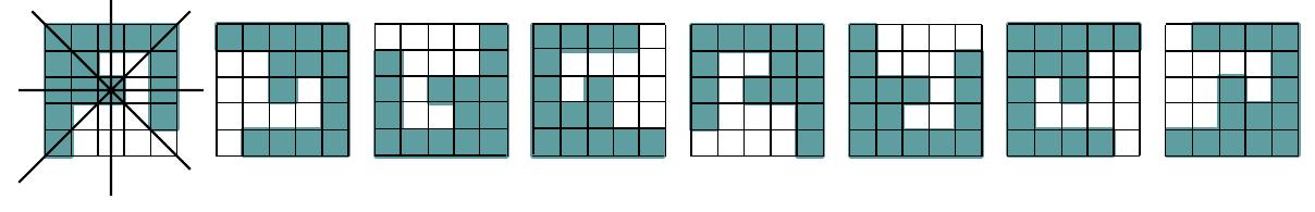 Eight grid n-ogons that are identical under symmetries of