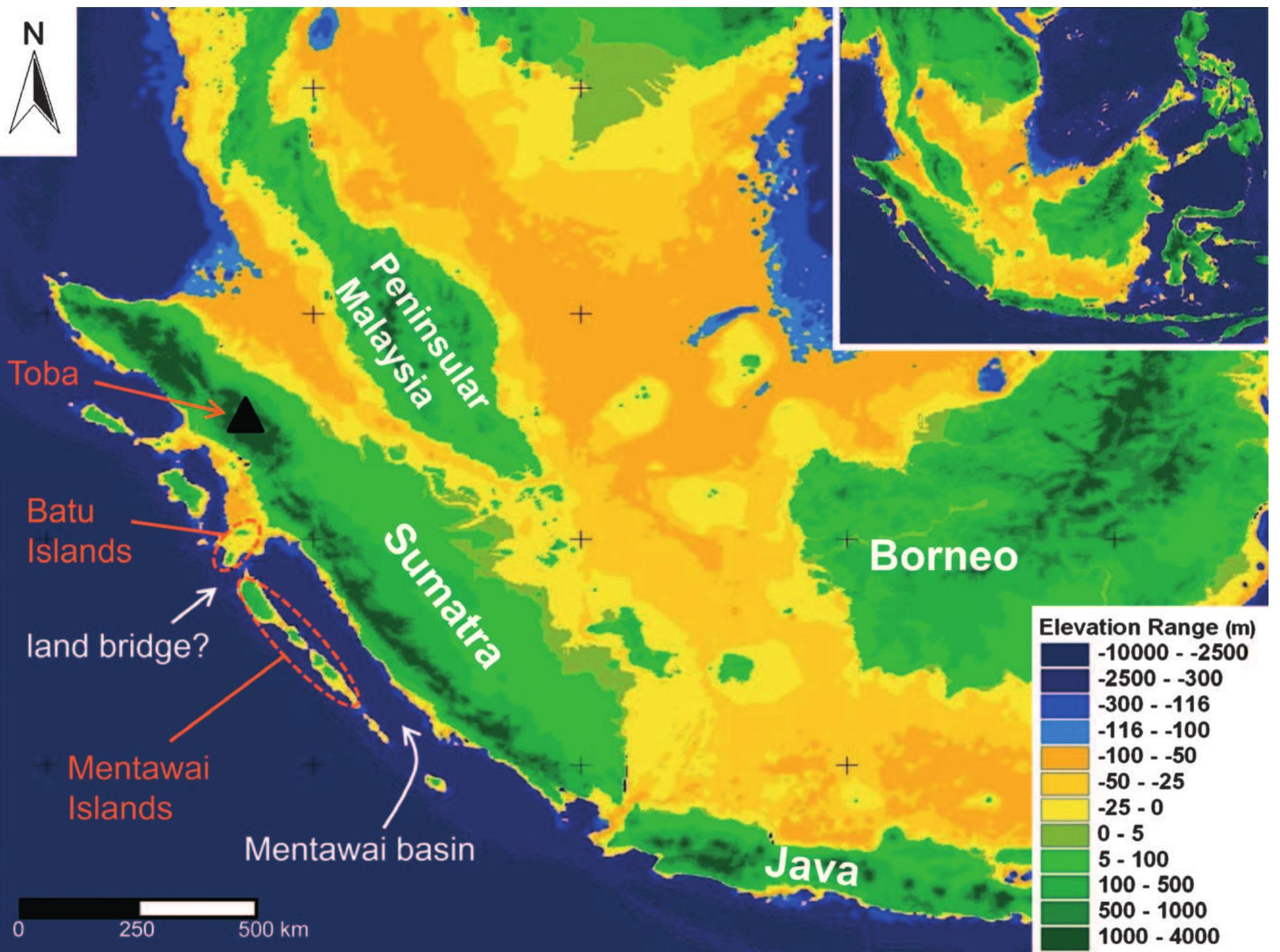 Map of the sunda shelf, 100 m below present-day sea level,