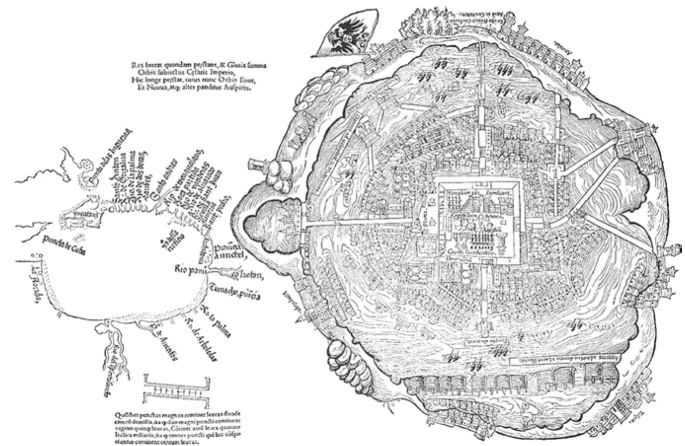 Maps of the gulf of mexico and tenochtitlan from the