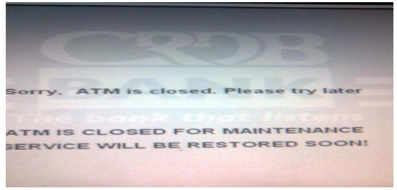 This is one of the atm screens disclosing system failure of