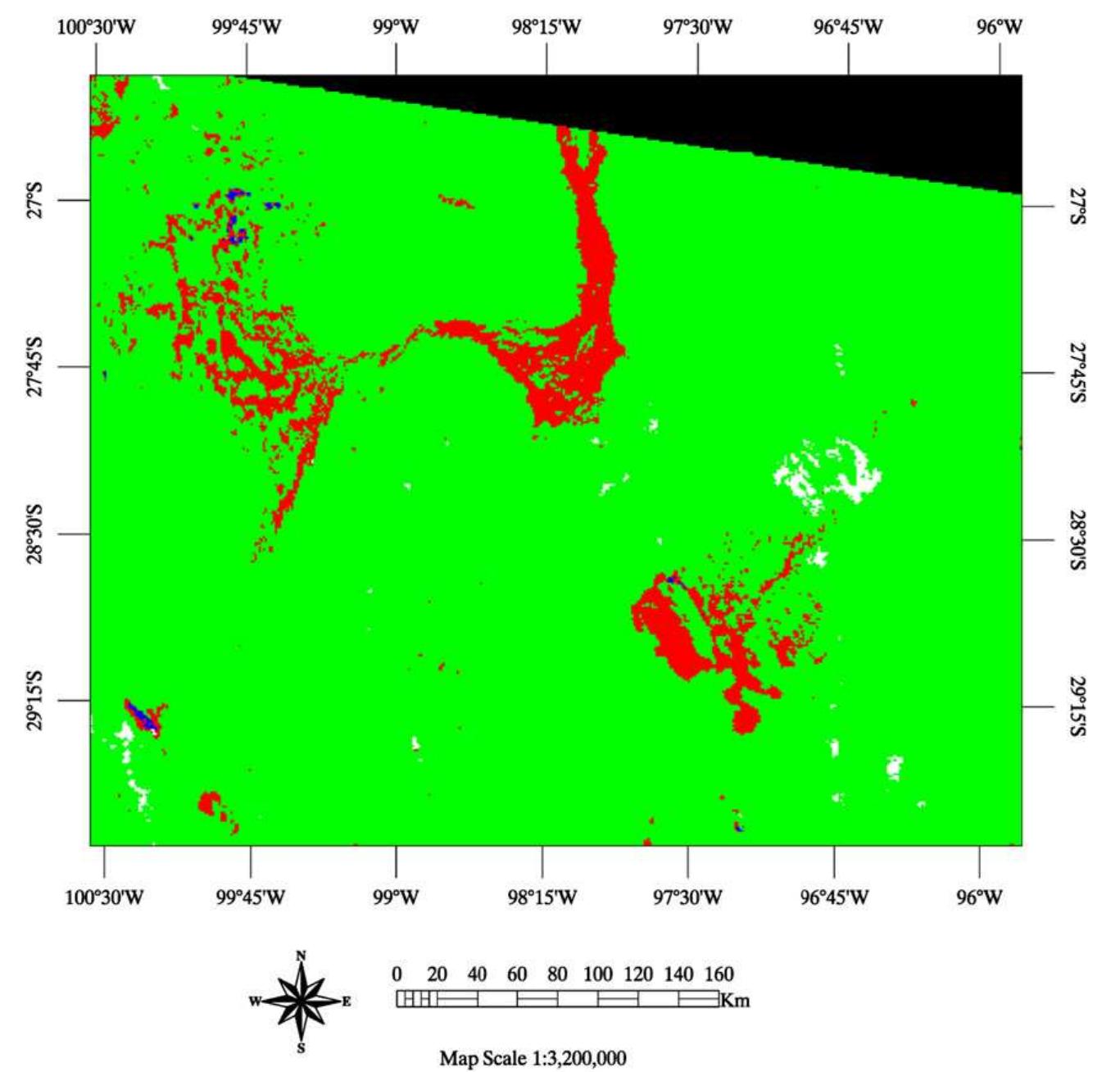 Color-coded flood detection map for the channel country