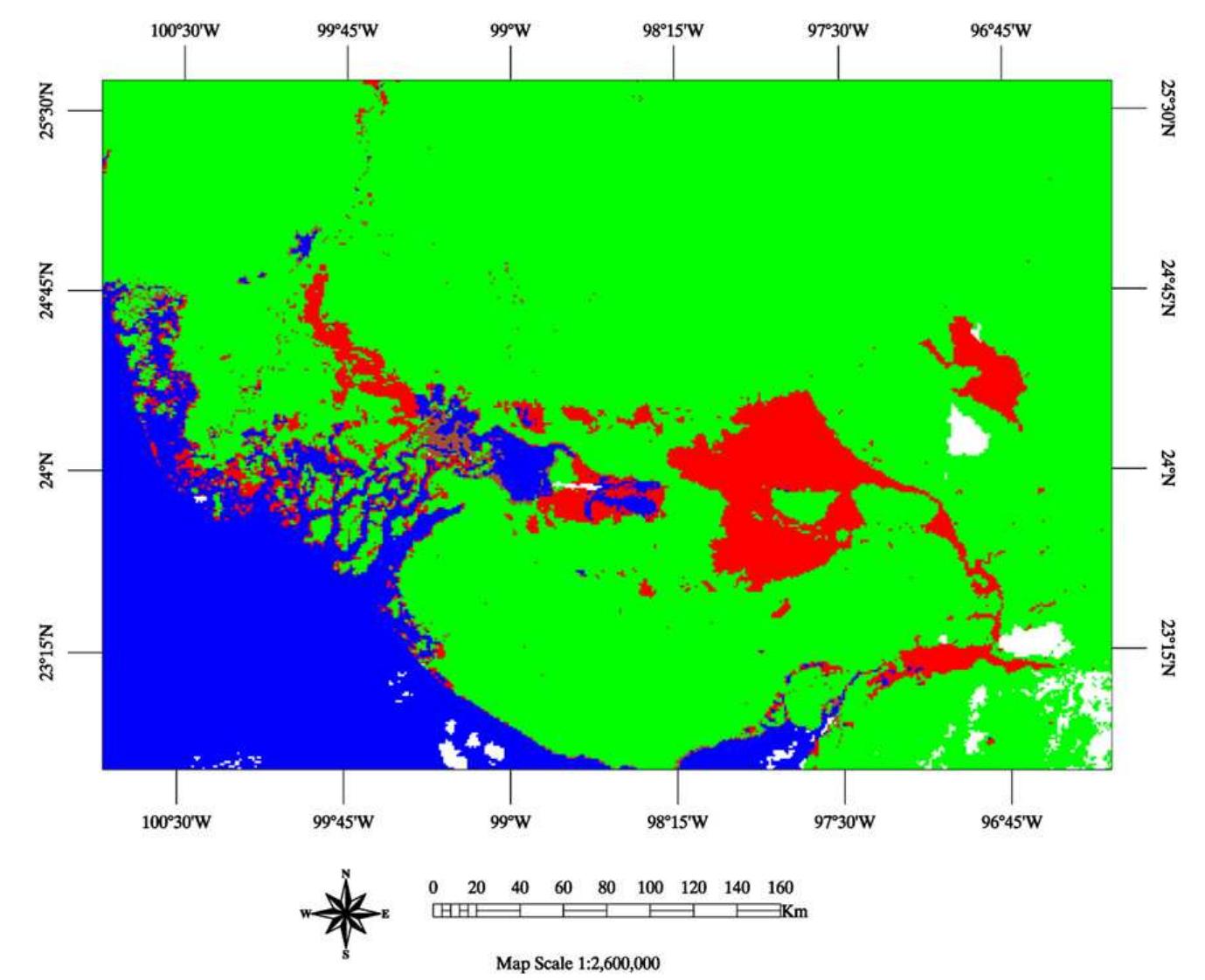 Color-coded flood detection map for the pakistan-india