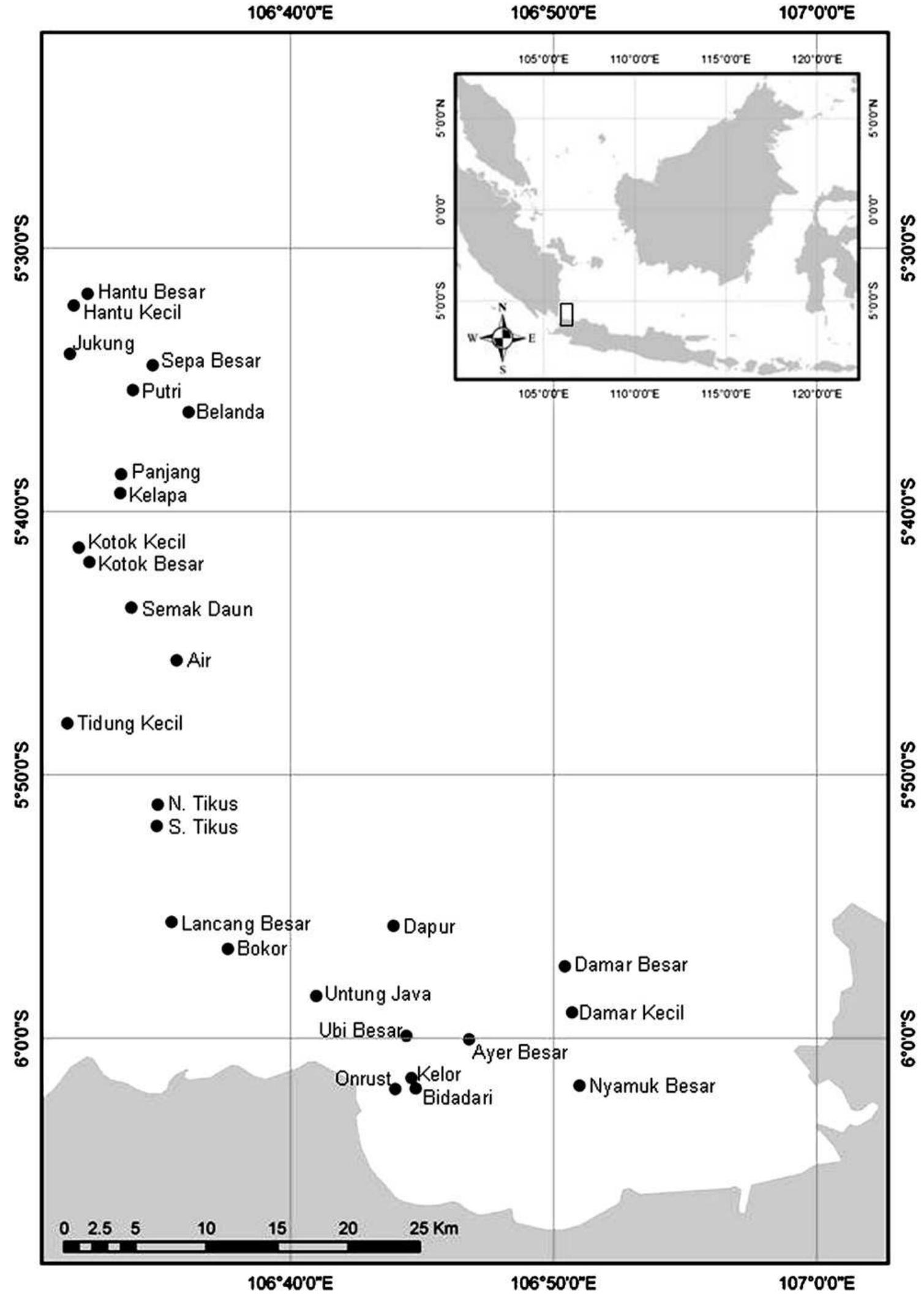 Map of the jakarta bay and pulau seribu reef complex. sites