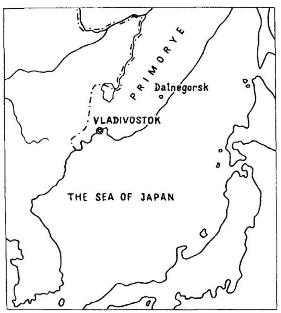 Sketch map showing the conodont distribution in primorye