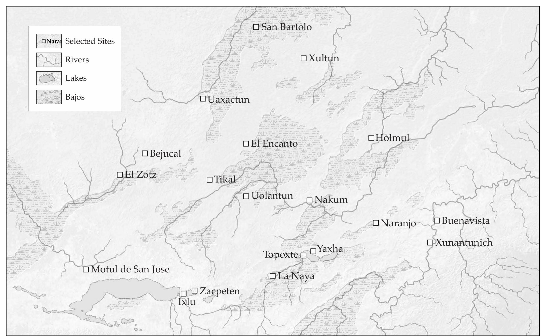 Map of northeastern peten, guatemala, showing naranjo and