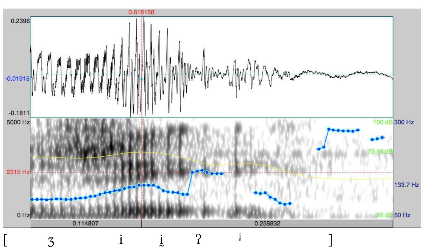 Waveform and spectrogram of / 3i’ / 1 > [ 3{%! ] ‘cold’ by