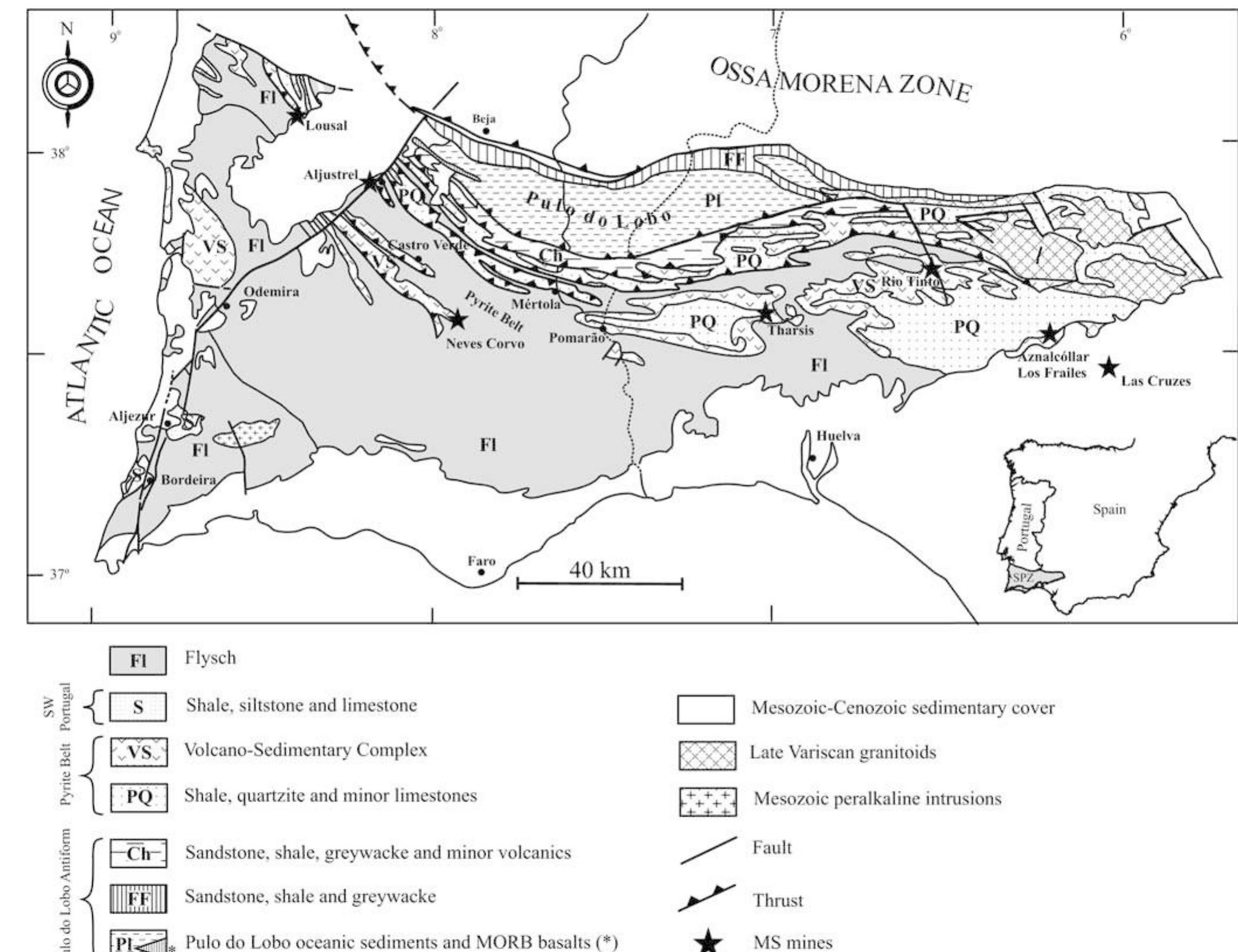 Geological sketch map of the iberian pyrite belt (adapted