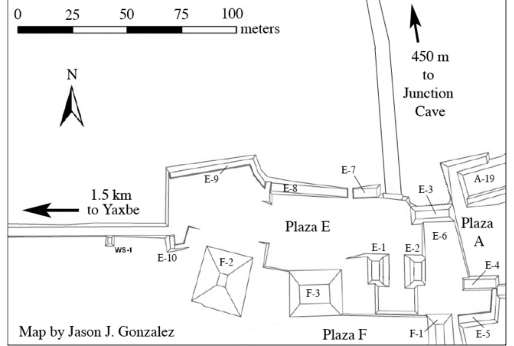 21. map of plaza e at tipan showing the point of entry of