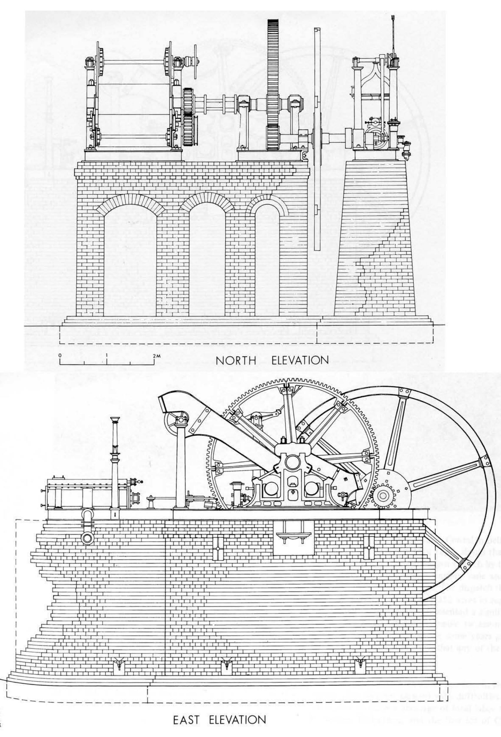 North and east elevations of a british steam-powered mill,